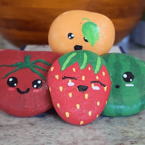 Hand-painted Fruit, Vegetable Garden Stones 3-pack / Rocks - Etsy