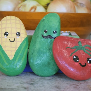 Hand-painted Fruit, Vegetable Garden Stones 3-pack / Rocks - Etsy