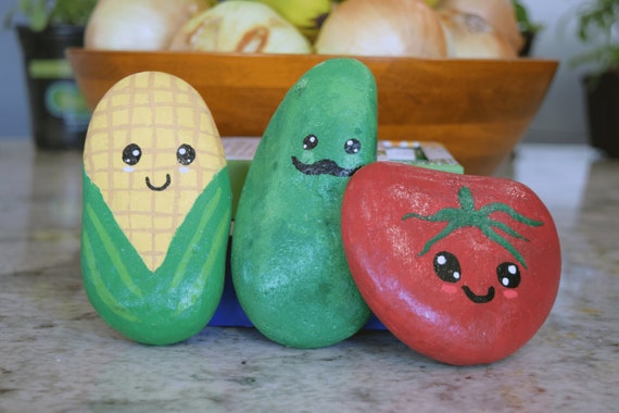 Hand-painted Fruit Vegetable Garden Stones 3-pack / Rocks | Etsy