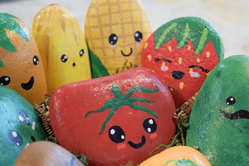 Hand-painted Fruit, Vegetable Garden Stones 3-pack / Rocks - Etsy