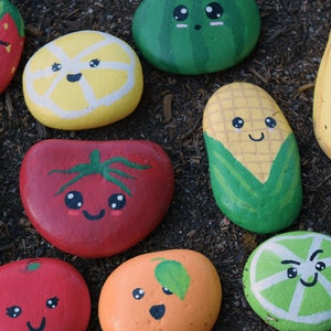 Hand-painted Fruit, Vegetable Garden Stones 3-pack / Rocks - Etsy