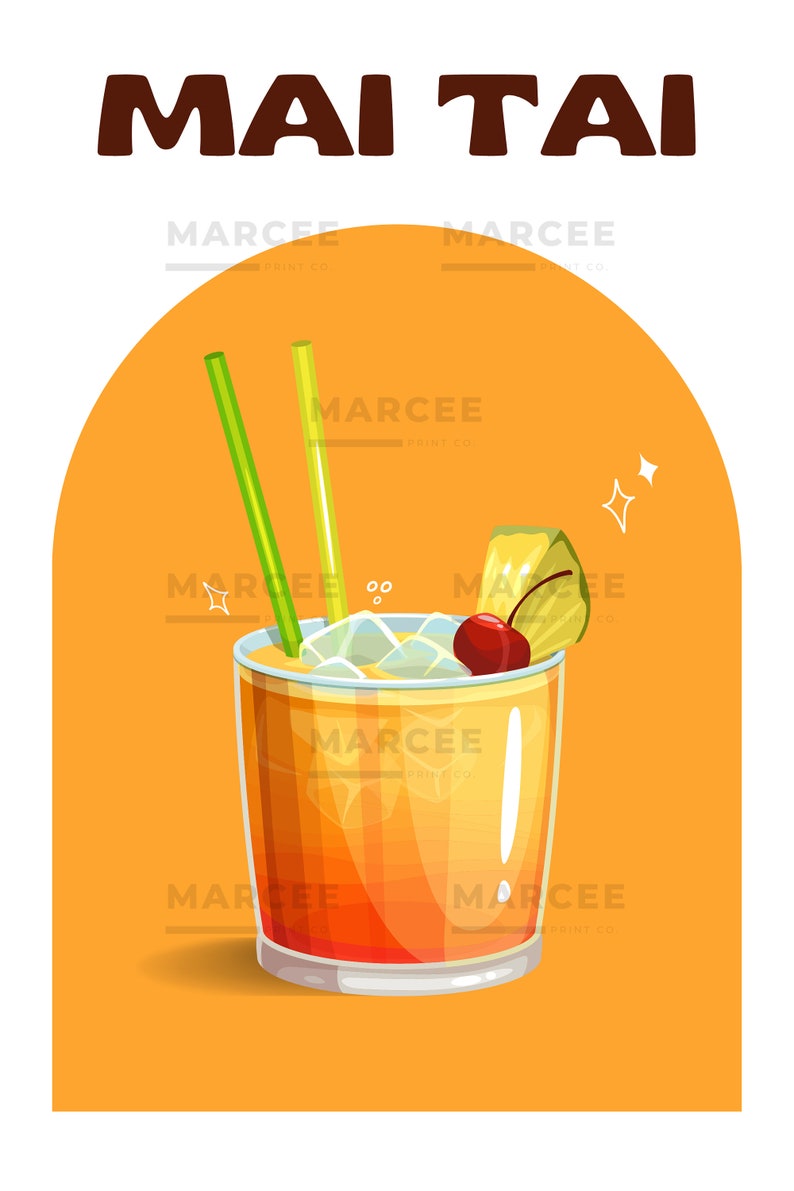 Mai Tai Printable, Cocktail Wall Art, Cocktail Print, Instant Download ...