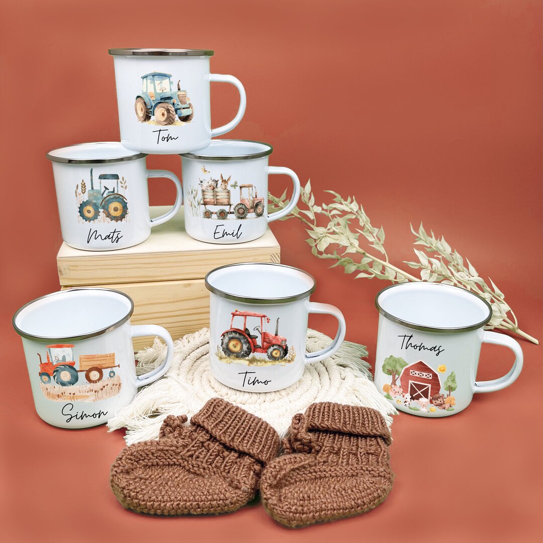 Enamel Mug for Children, Tractor Farm Personalized Name, Gift Idea for ...