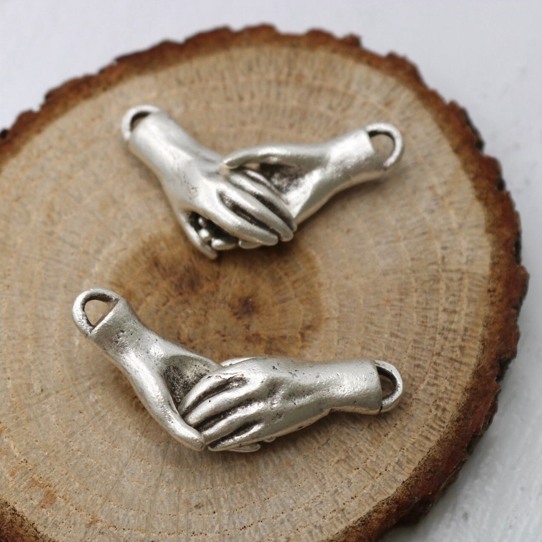 Antique Silver Tone Handshake Charms: Magnetic Clasp Connectors - Etsy