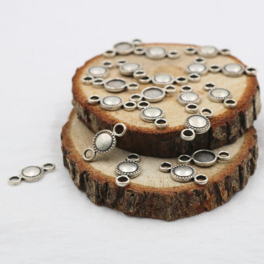Small Round Connector Charm, Silver Tiny Connectors, Disc With 2 Loops ...