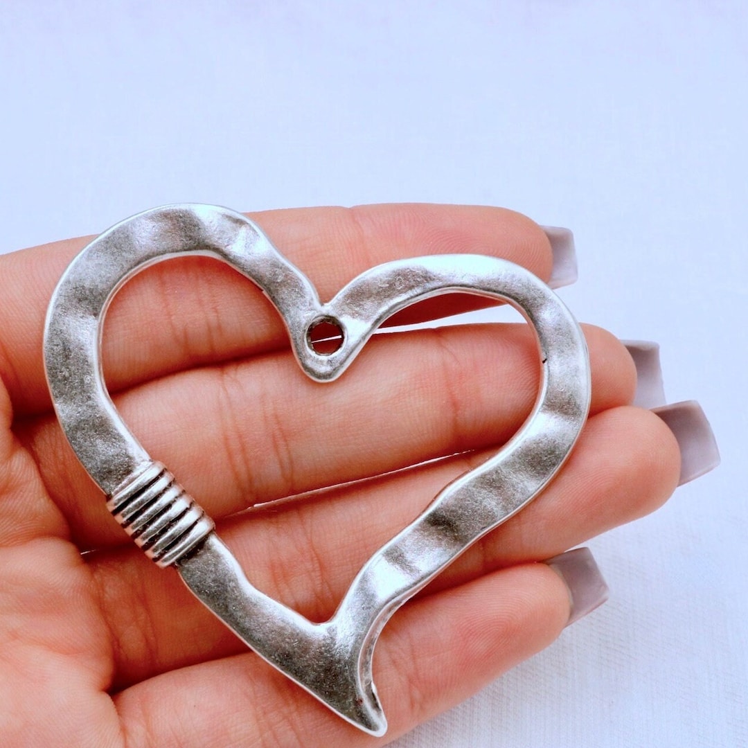 Large Silver Plated Heart Pendant, Women Necklace Pendant, Bohemian ...