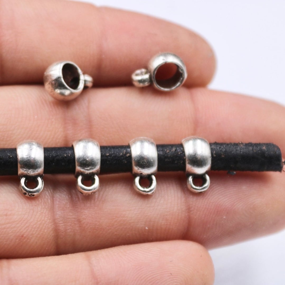 10 Handmade Silver Bail Beads, Bail Beads for Jewelry Making, Elegant ...