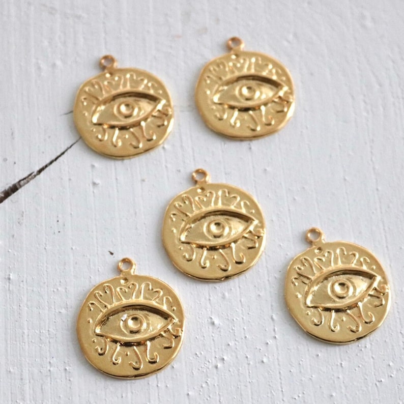 5 Gold Eye Pendant Evil Eye Coin Pendant Gold Coin Eyes Eye - Etsy