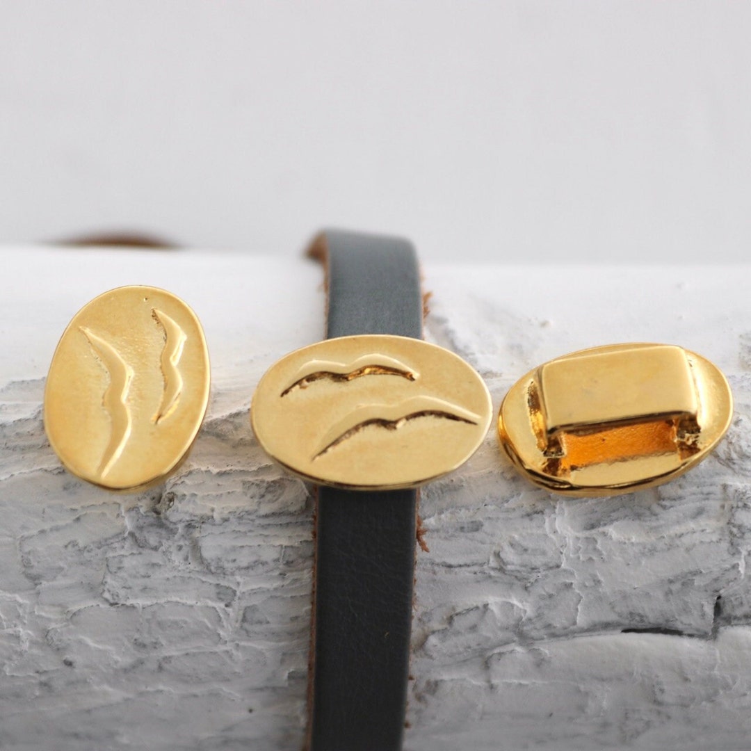 10 Gold Seagull Beads, Gold Slider Beads, Bracelet Beads, Pewter Gold ...