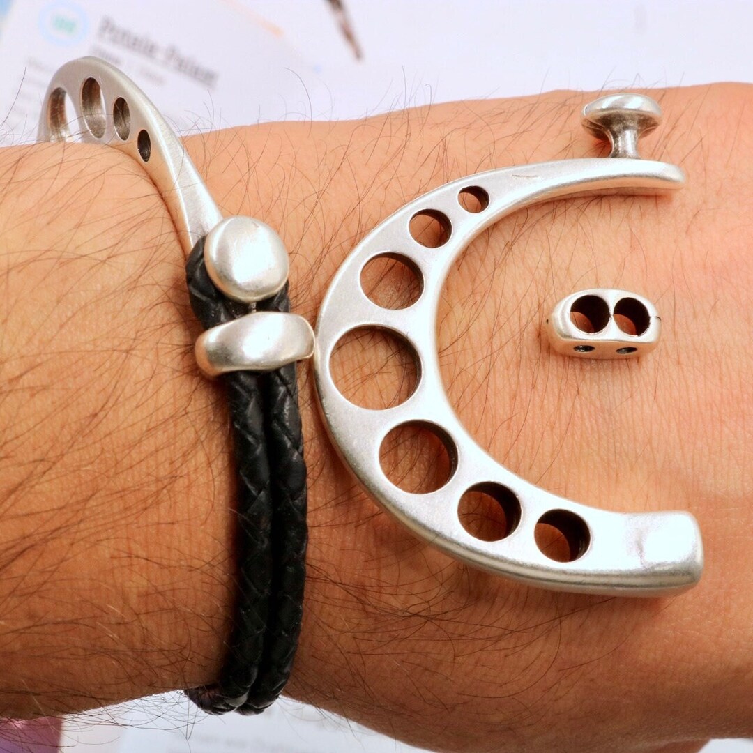 Antique Silver Hook Clasp Half Cuff Bracelet Findings, Button Half ...