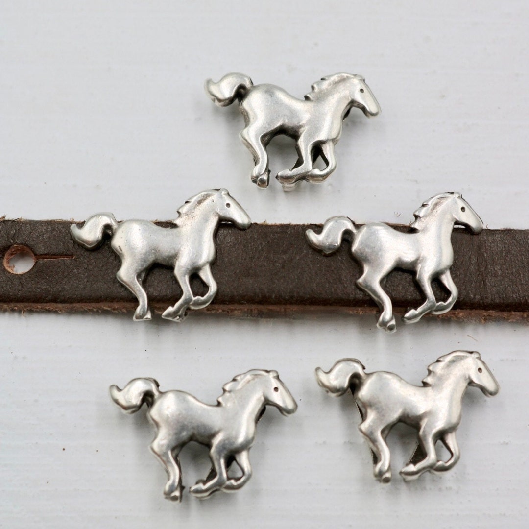 Silver Horse Slider Beads: Large Hole Bracelet Charms (10 Pcs) - Etsy