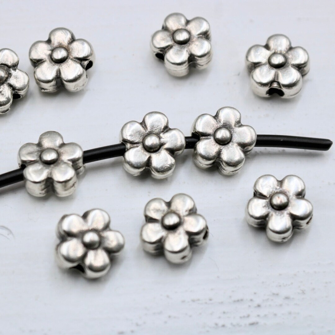Silver Mini Flower Beads, Daisy Flower Beads, Tiny Flower Sliders, 9mm ...