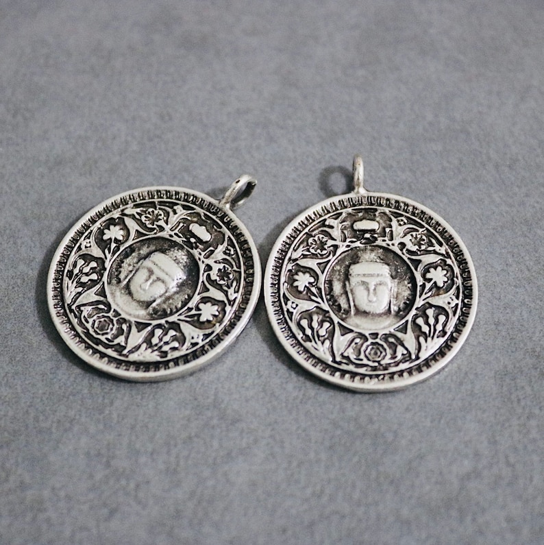 Antique Silver Buddha Coin Charms: Spiritual Jewelry (10 Pcs) - Etsy