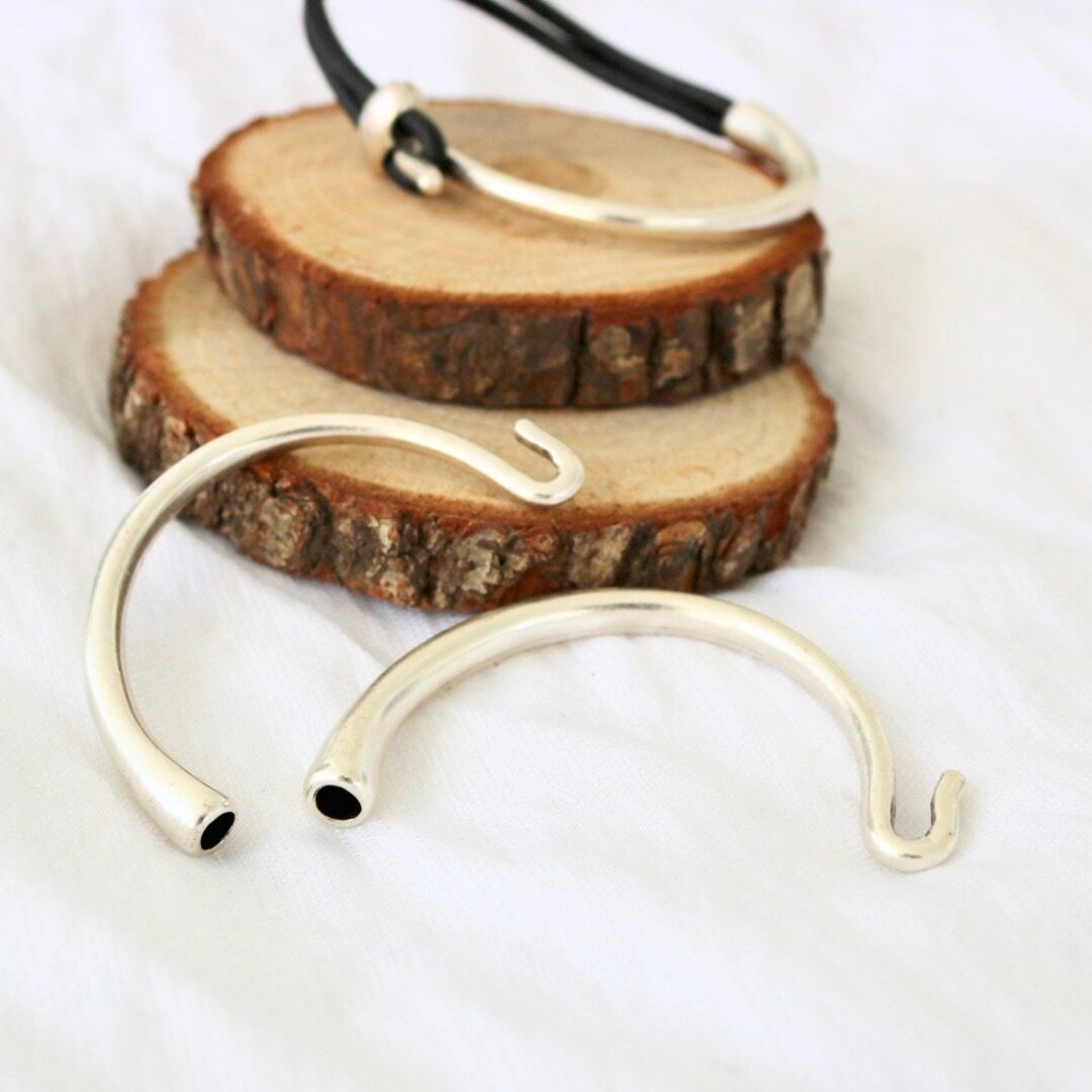 Half Cuff Clasps, Antique Silver Plated Bracelet Claps, Round Leather ...