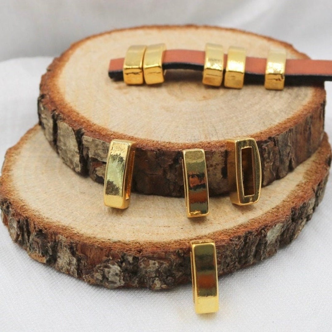 Gold Plated Oval Slider Beads: 10mm Flat Leather Bracelet Spacers (10 ...