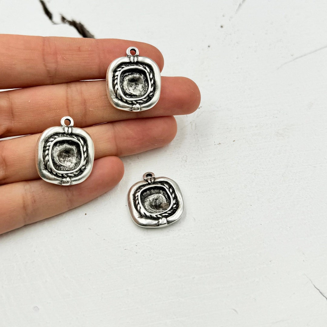 Bezel Tray Blanks, Bezel Cup Setting, Silver Square Charms, Round Shape ...