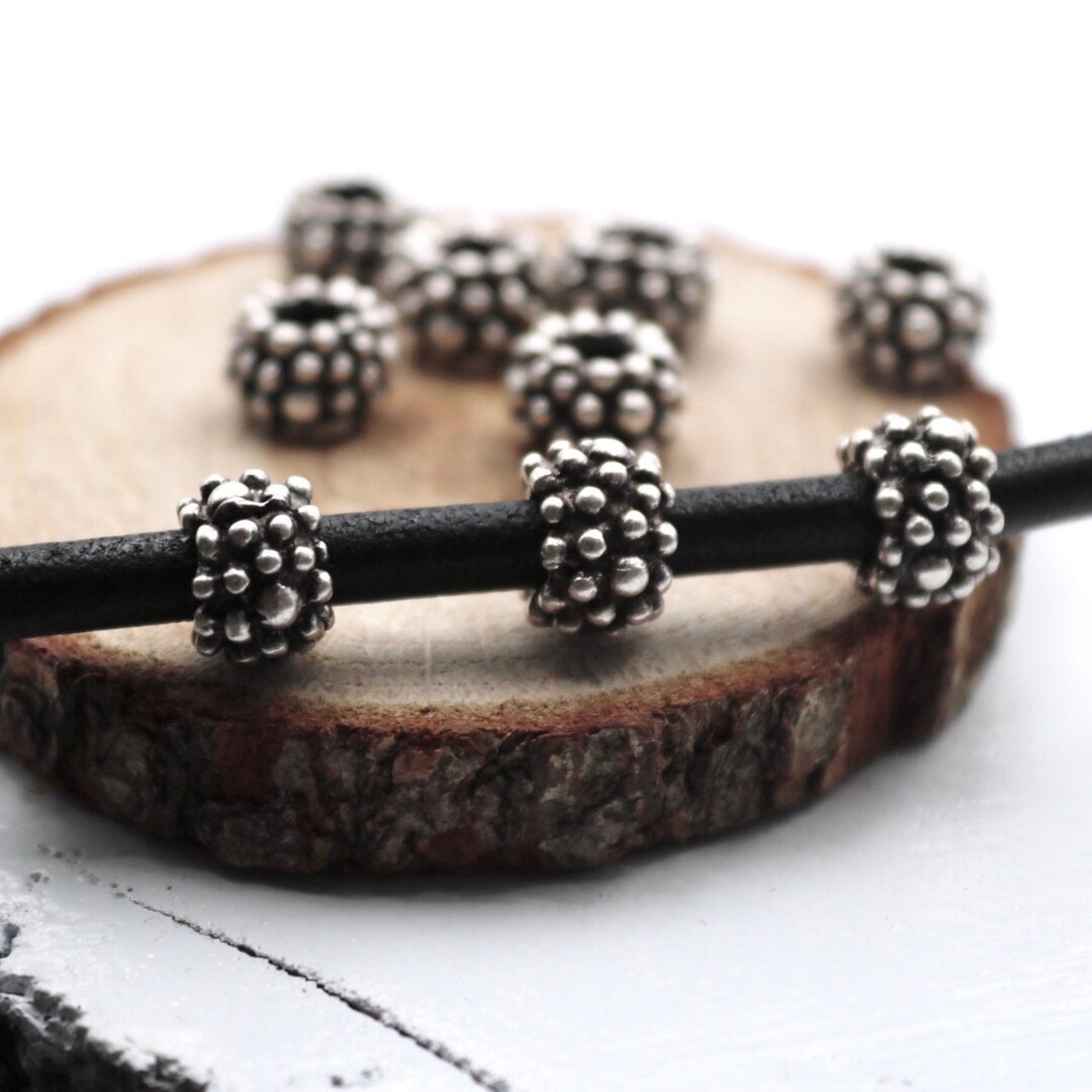 10 Flower Bead Spacer Charms, Silver Tone Spacer Loose Beads Hollow ...