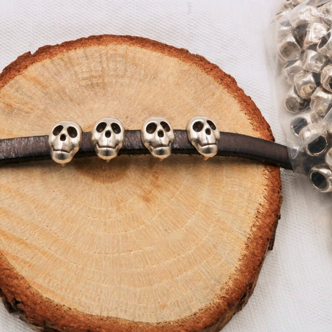 Human Skull Beads, Antique Silver Skull Slider Bead, Silver Skull Charm ...