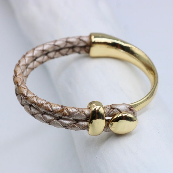 Gold Leather Cuff - Etsy