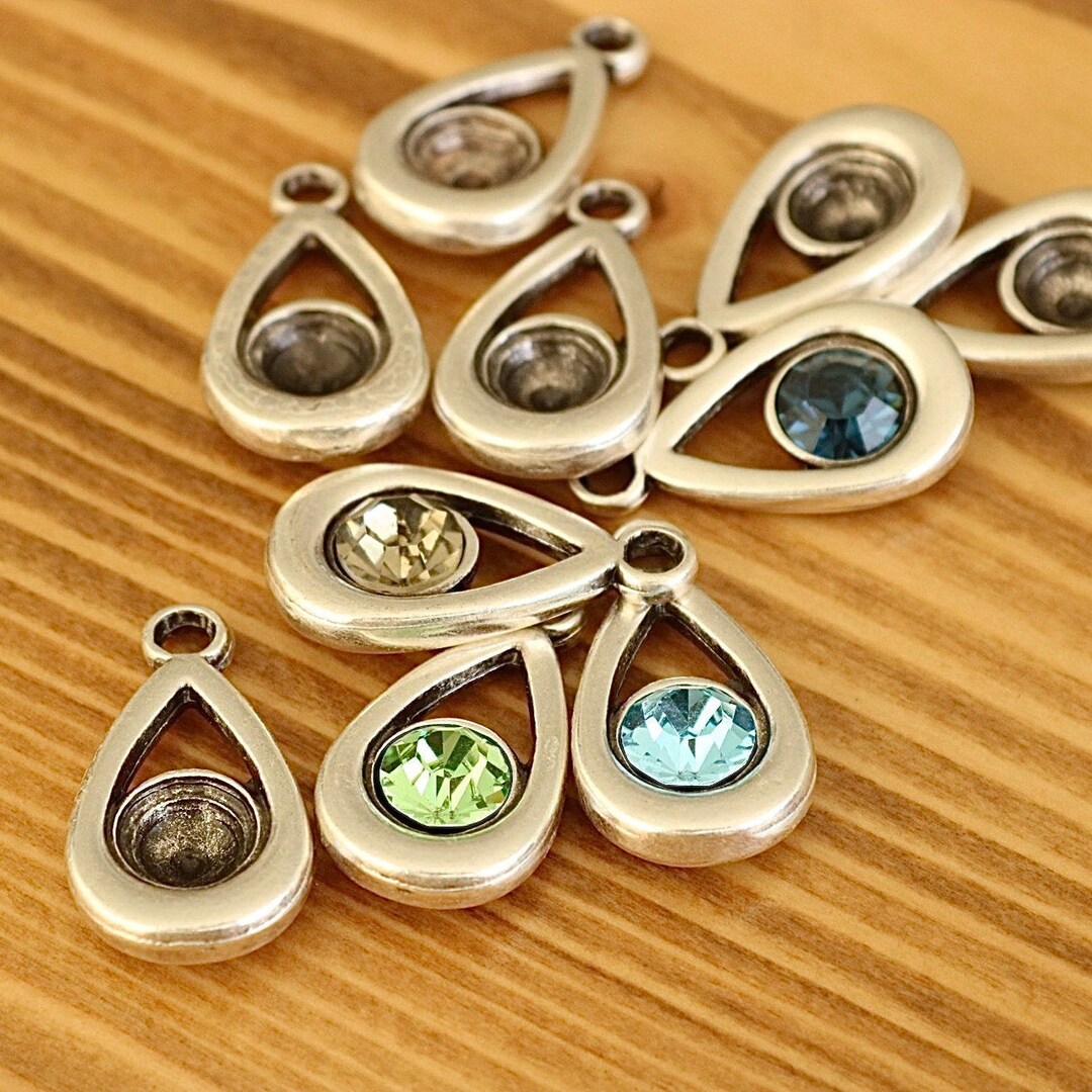 10 Antique Silver Open Bezel Charms: Teardrop DIY Pendants - Etsy