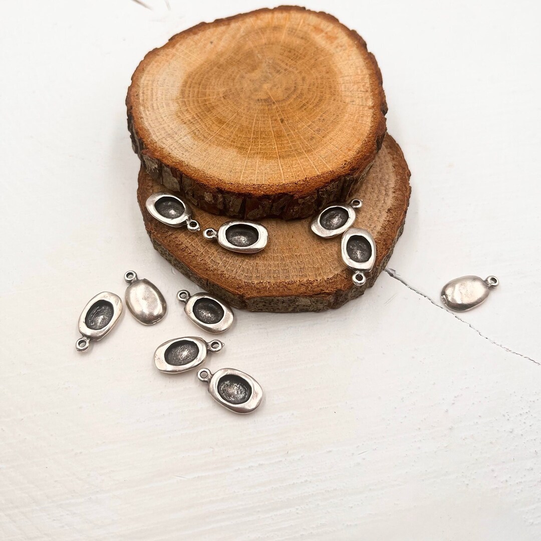 Antique Silver Plated Bezel Cup Setting: 6/8mm Cabochon Base (10 Pcs ...