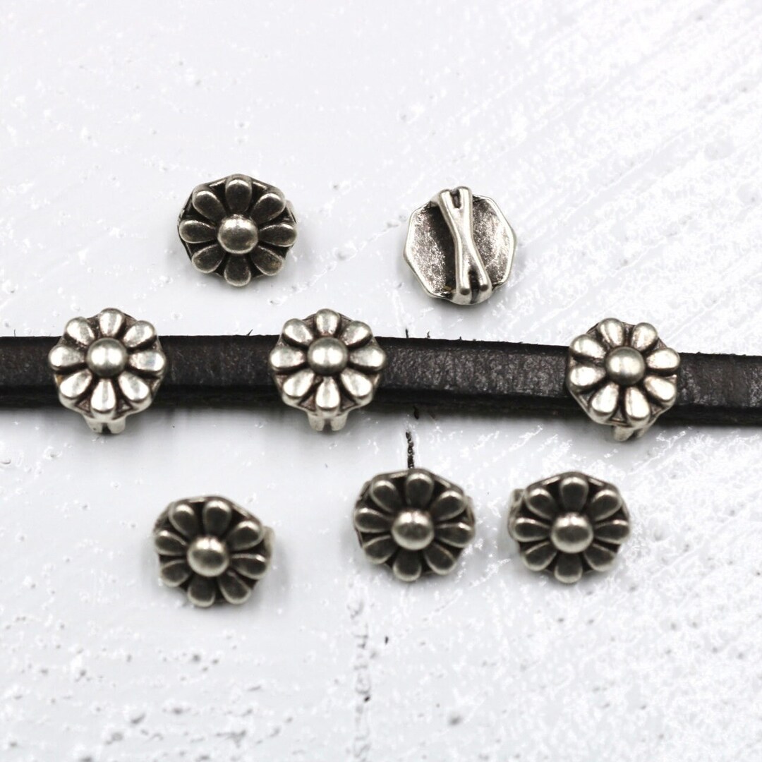20 Antique Silver Flower Slider Beads: DIY Jewelry Supplies - Etsy