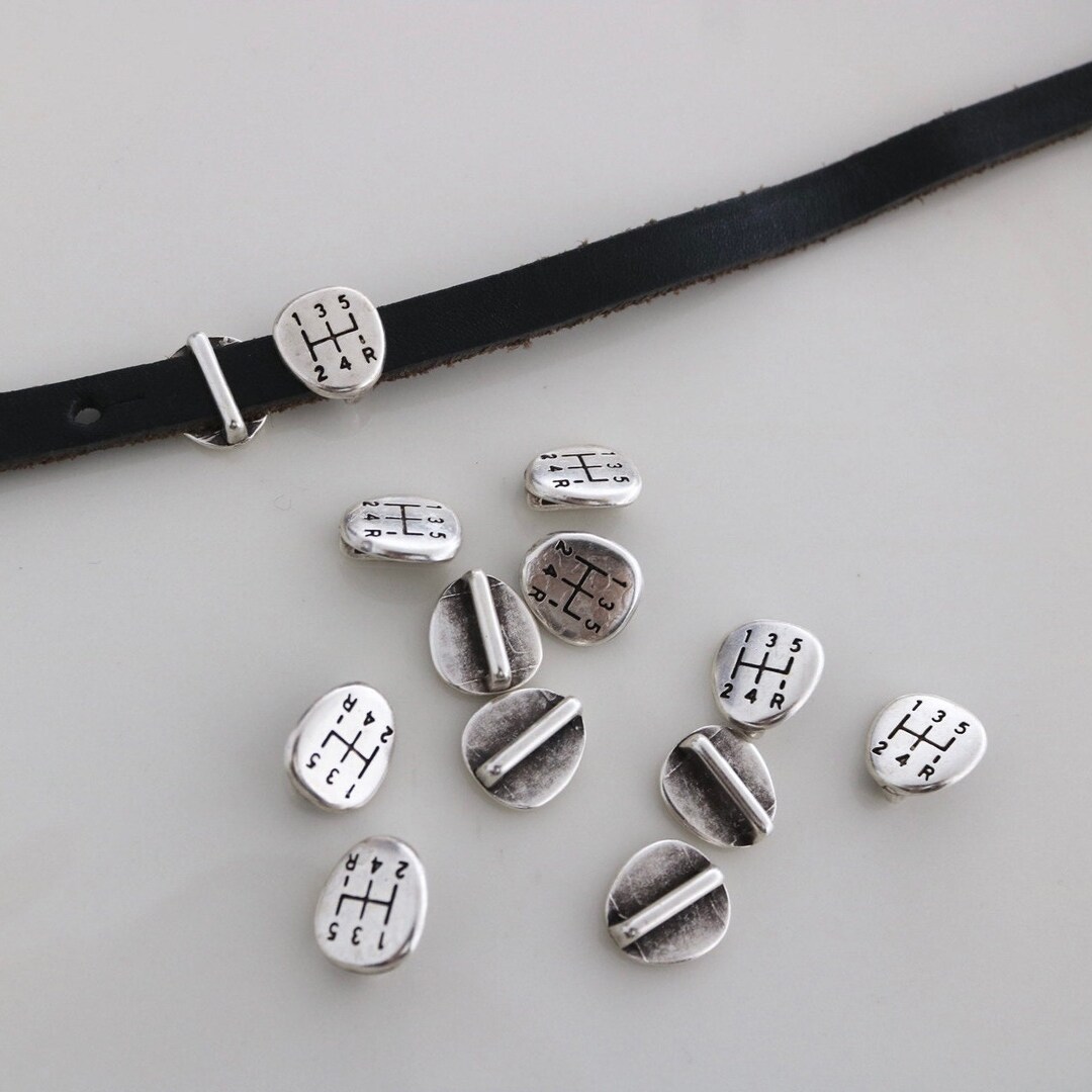 10 Gear Shift Embossed Slider Beads, Jewelry Making, Gear Shift Charms ...