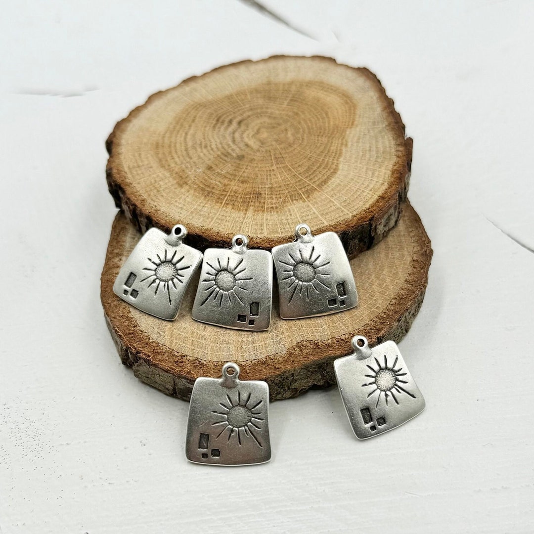 Sun Charm Pendant, Crescent Sun Charm, Silver Ton Sun Pendants, Small ...