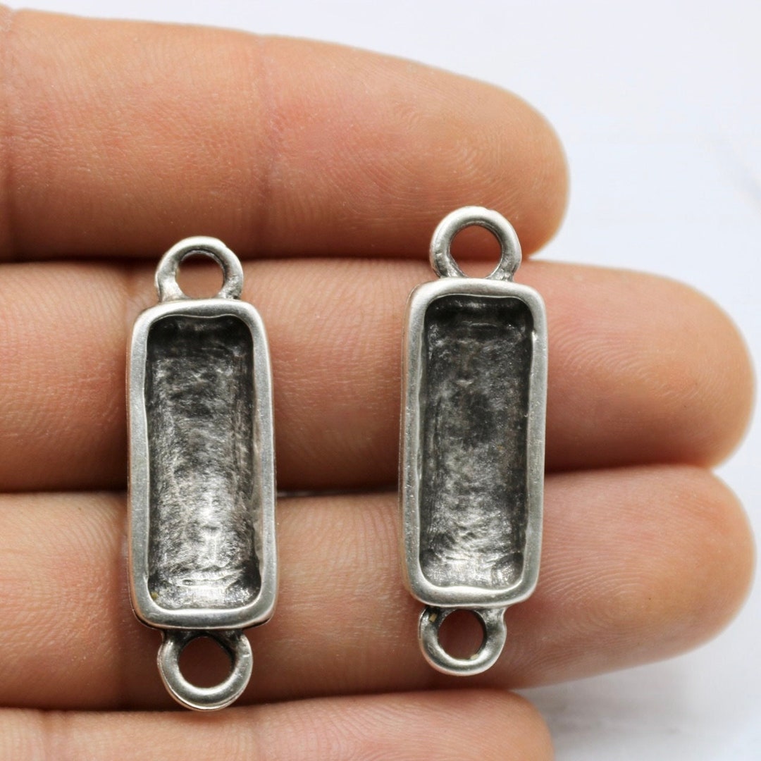 Square Bezel Charm Pendants, Silver Bezel Findings, Rectangle Bezel ...