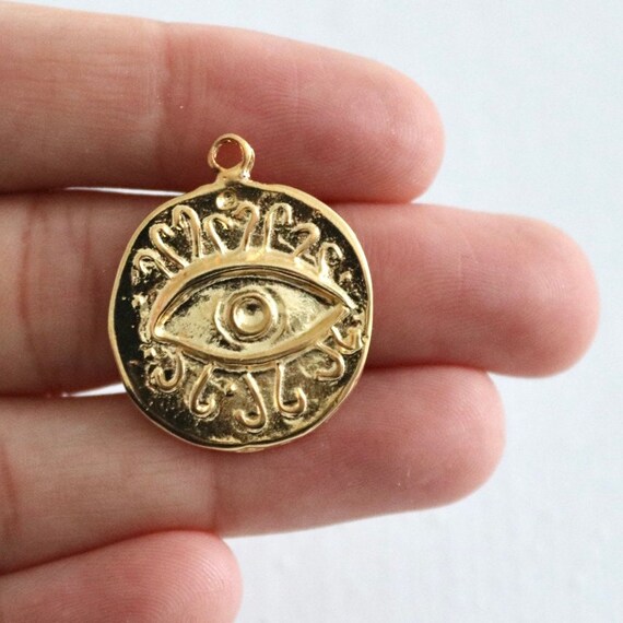 5 Gold Eye Pendant Evil Eye Coin Pendant Gold Coin Eyes Eye - Etsy