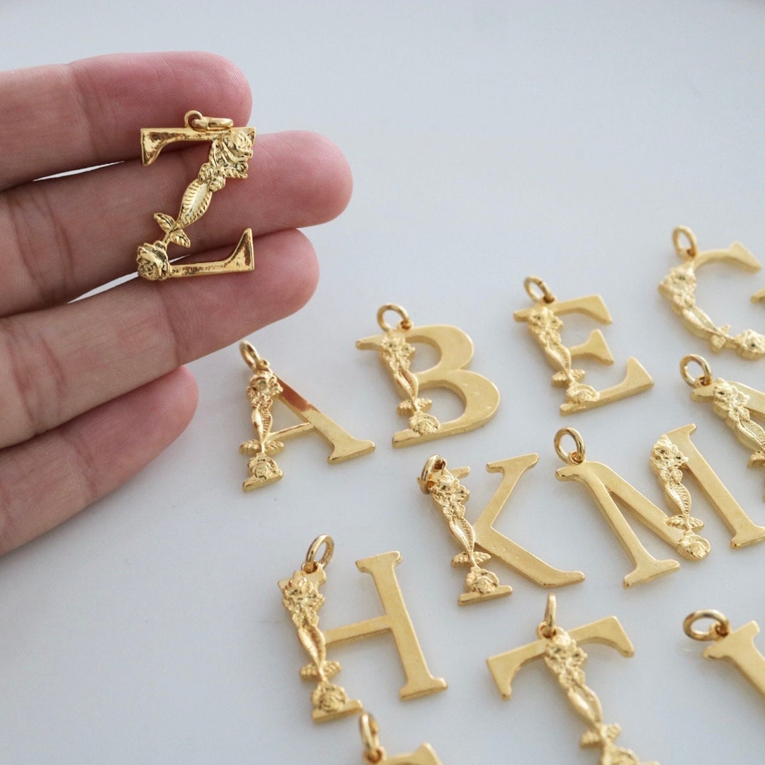 Gold Plated Initial Letter Charm: Pewter Alphabet Pendant - Etsy