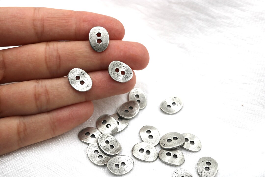 20 Button Charms, Oval Button Charms, Dark Silver Disc Connectors, Flat ...