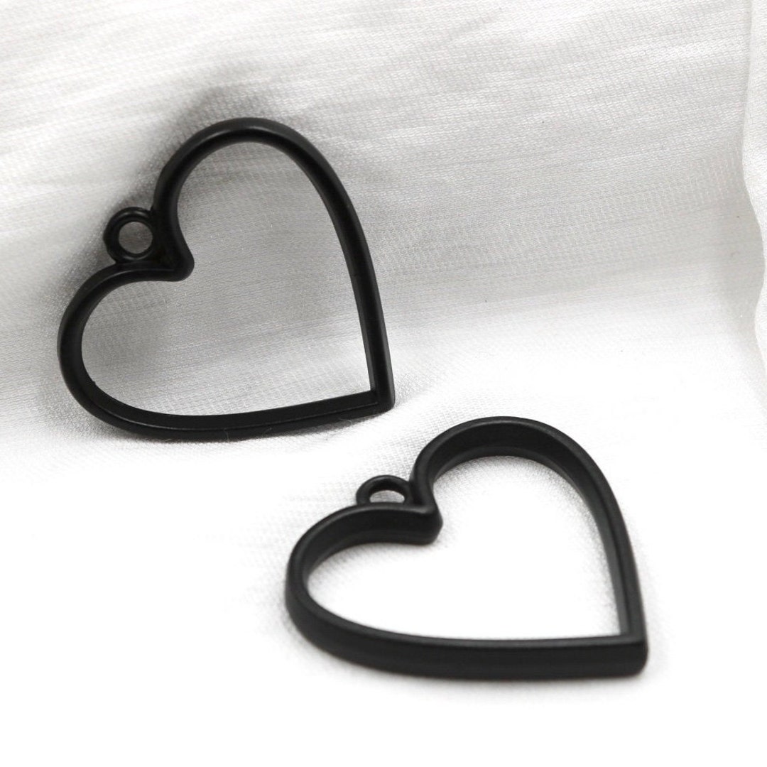 5 Large Heart Open Charm, Open Bezel Blank, Black Bezel Blank, Love ...