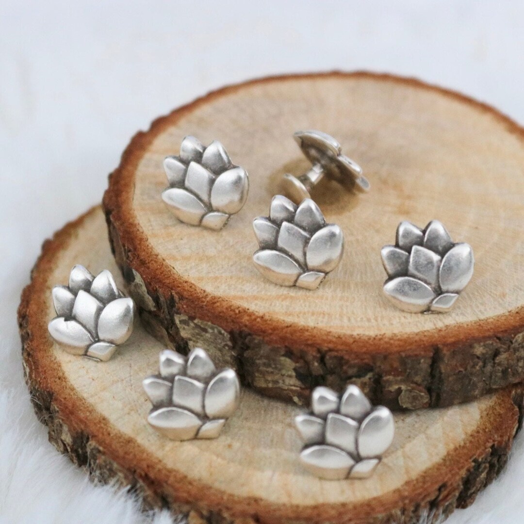 Lotus Flower Rivets, Silver Floral Rivets, Yoga Meditation Charm ...