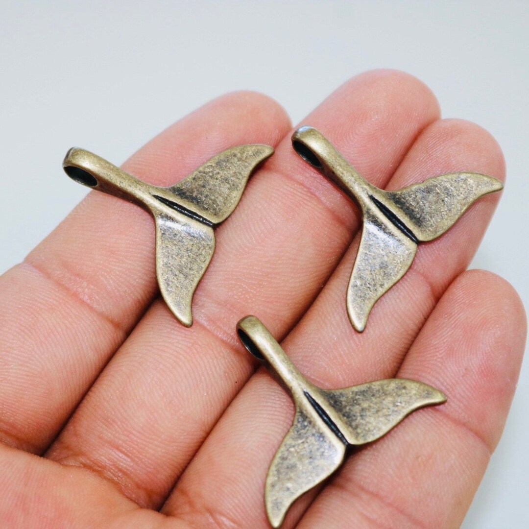 Antique Bronze Whale Tail Charms: Ocean Jewelry Pendants (10 Pieces) - Etsy