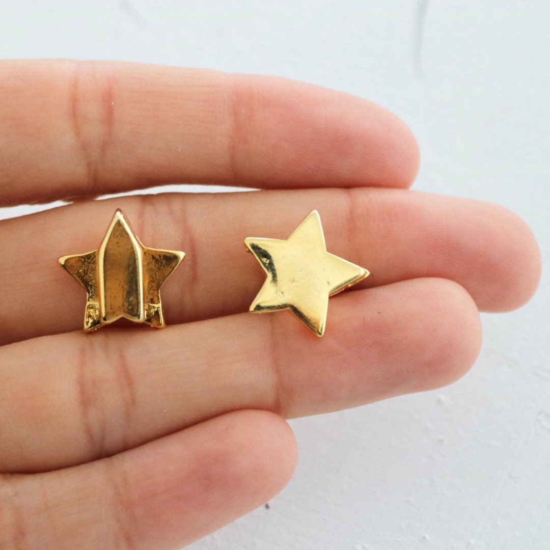 10 Gold Stern Perlen, glänzende Gold Perlen, Stern Spacer Perlen ...