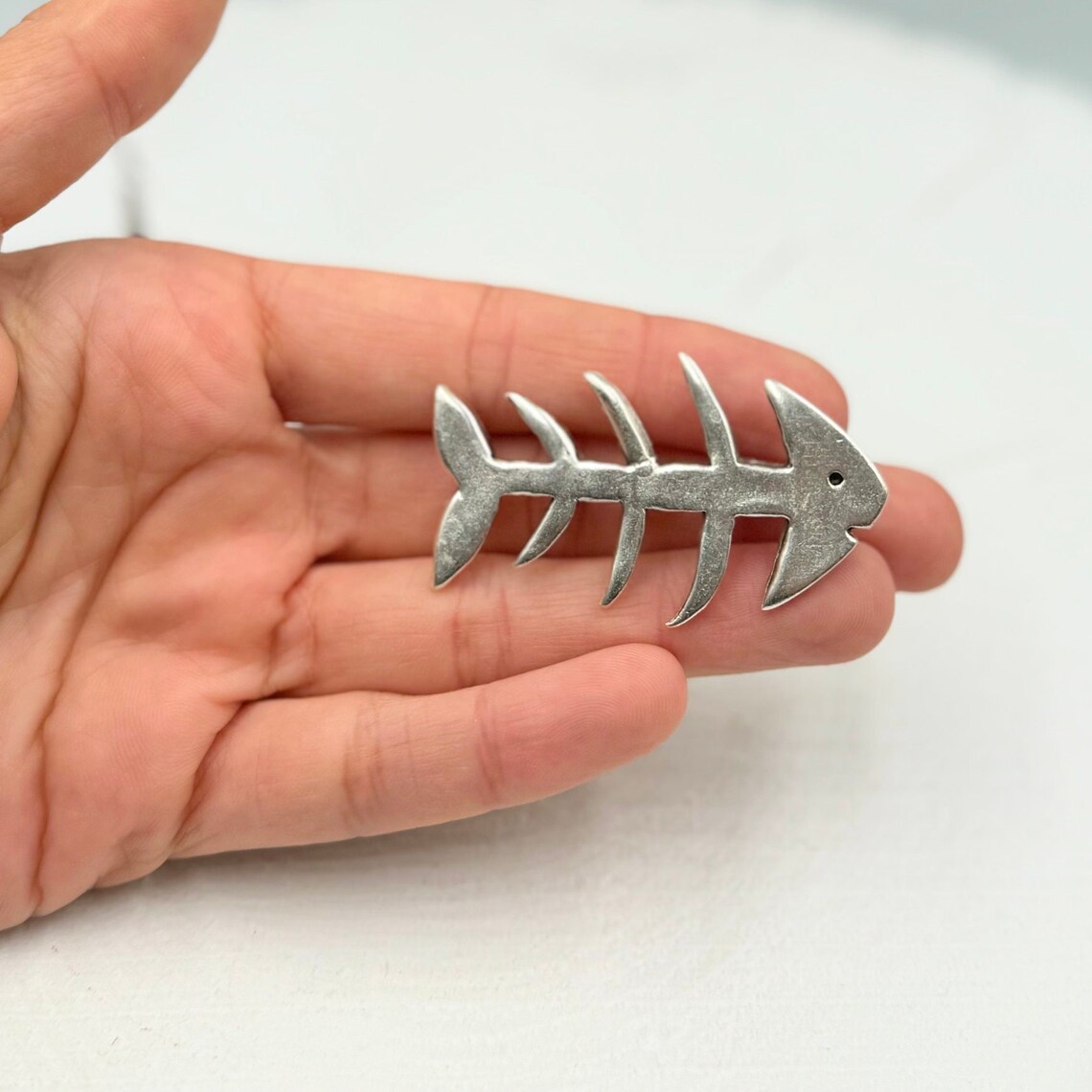 Silver Fishbone Pendant: Unisex Nautical Charm (50x30mm) - Etsy