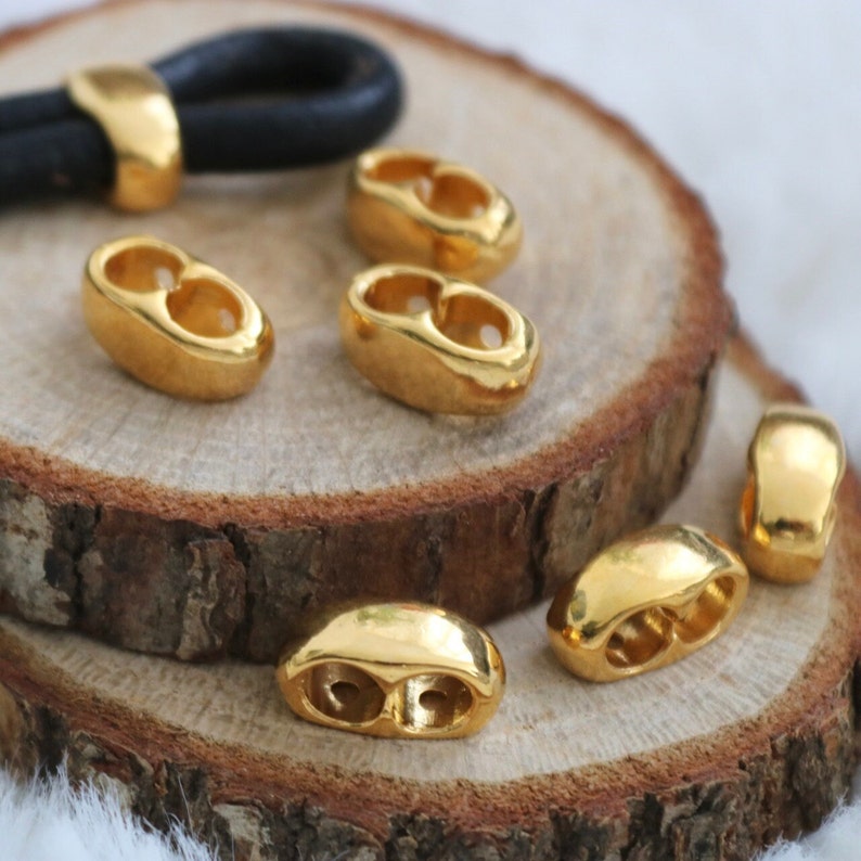 Gold 5mm Hole Double Strand Barrel Slider Leather Cord - Etsy