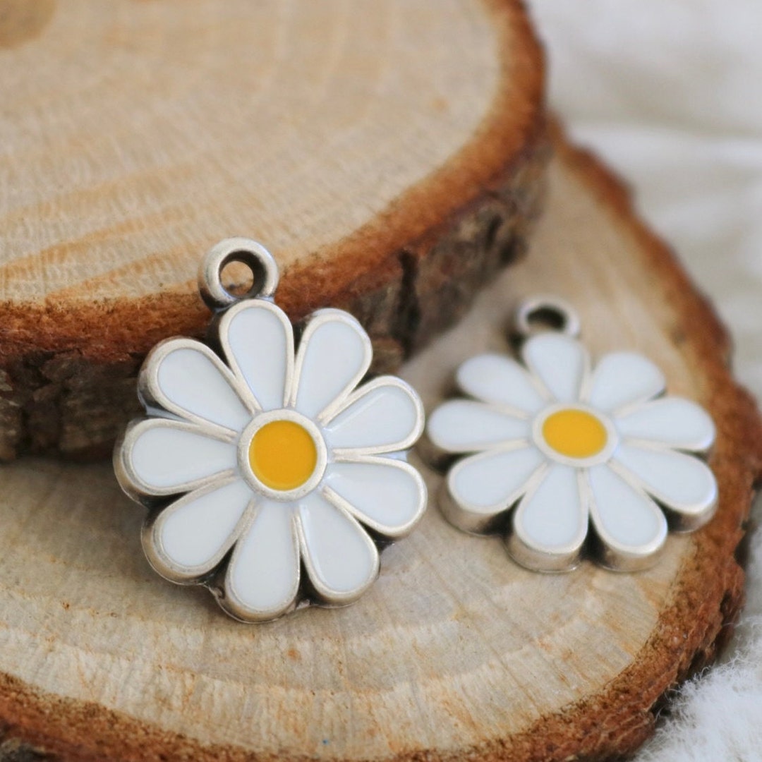 Large Flower Charms, Silver Flower Pendants, Enamel Flower Charms ...