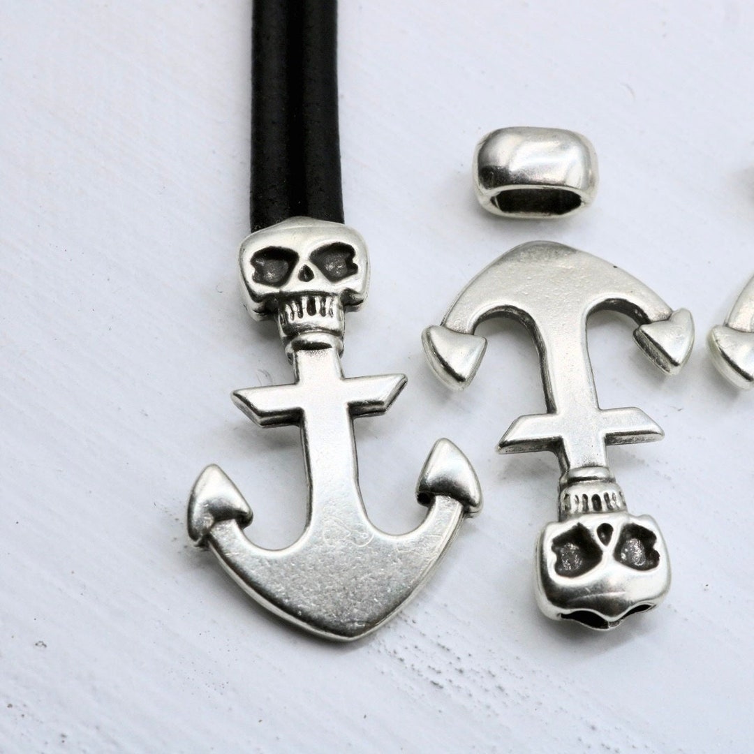 Antique Silver Hook Anchor Leather Bracelet Clasps, Large Skull Clasps ...
