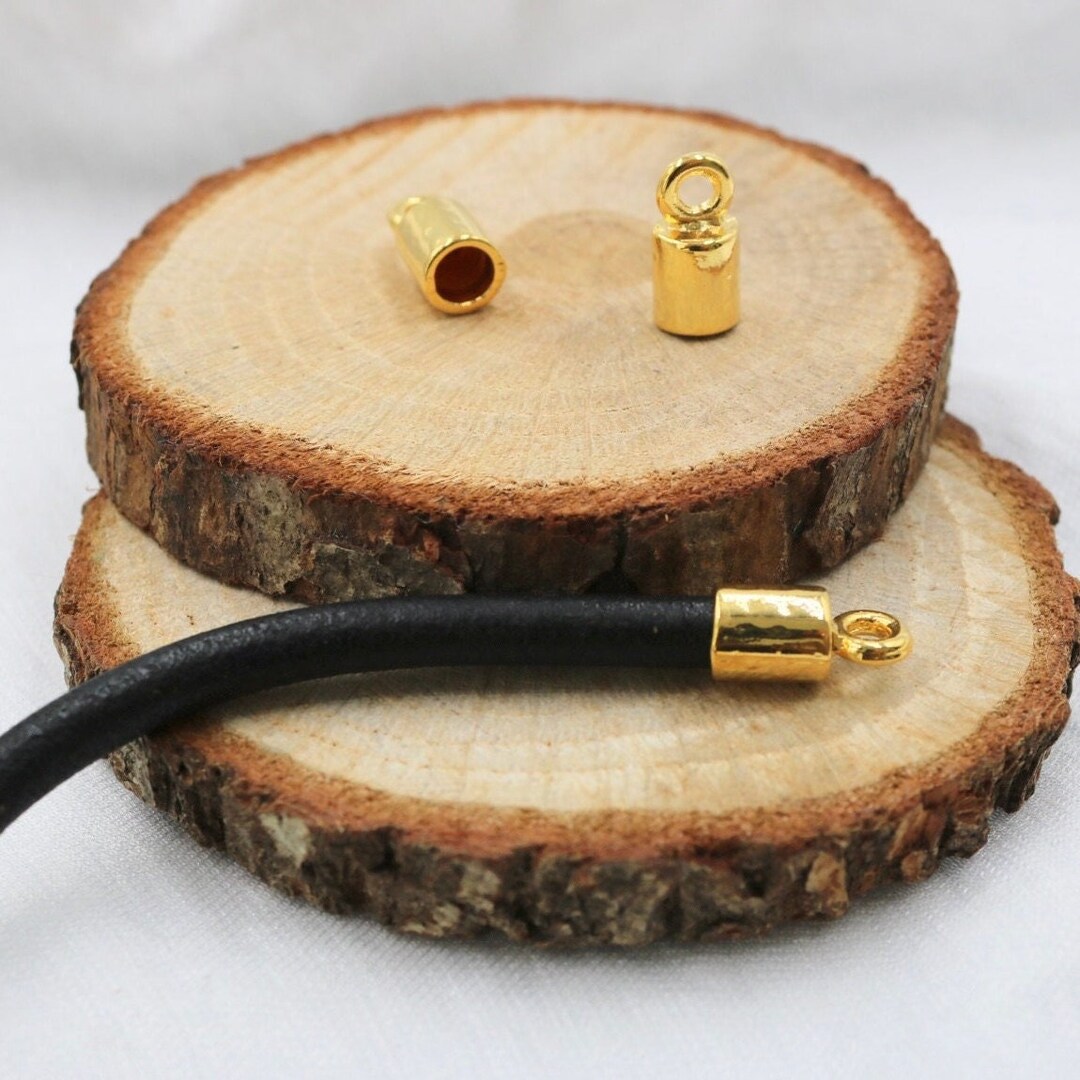 Shiny Gold Plated Leather End Caps With Loop (14mm) - Etsy