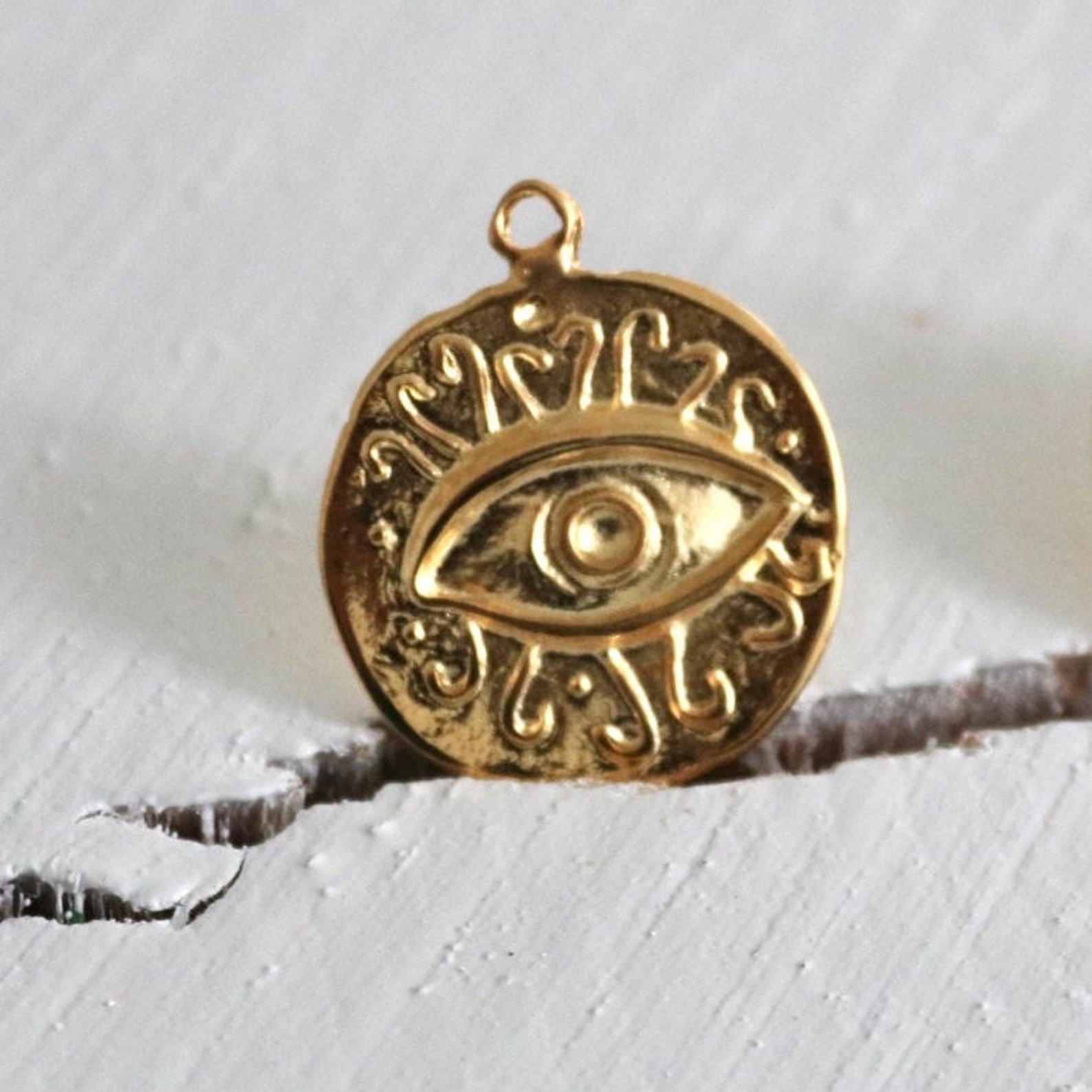 5 Gold Eye Pendant Evil Eye Coin Pendant Gold Coin Eyes Eye - Etsy