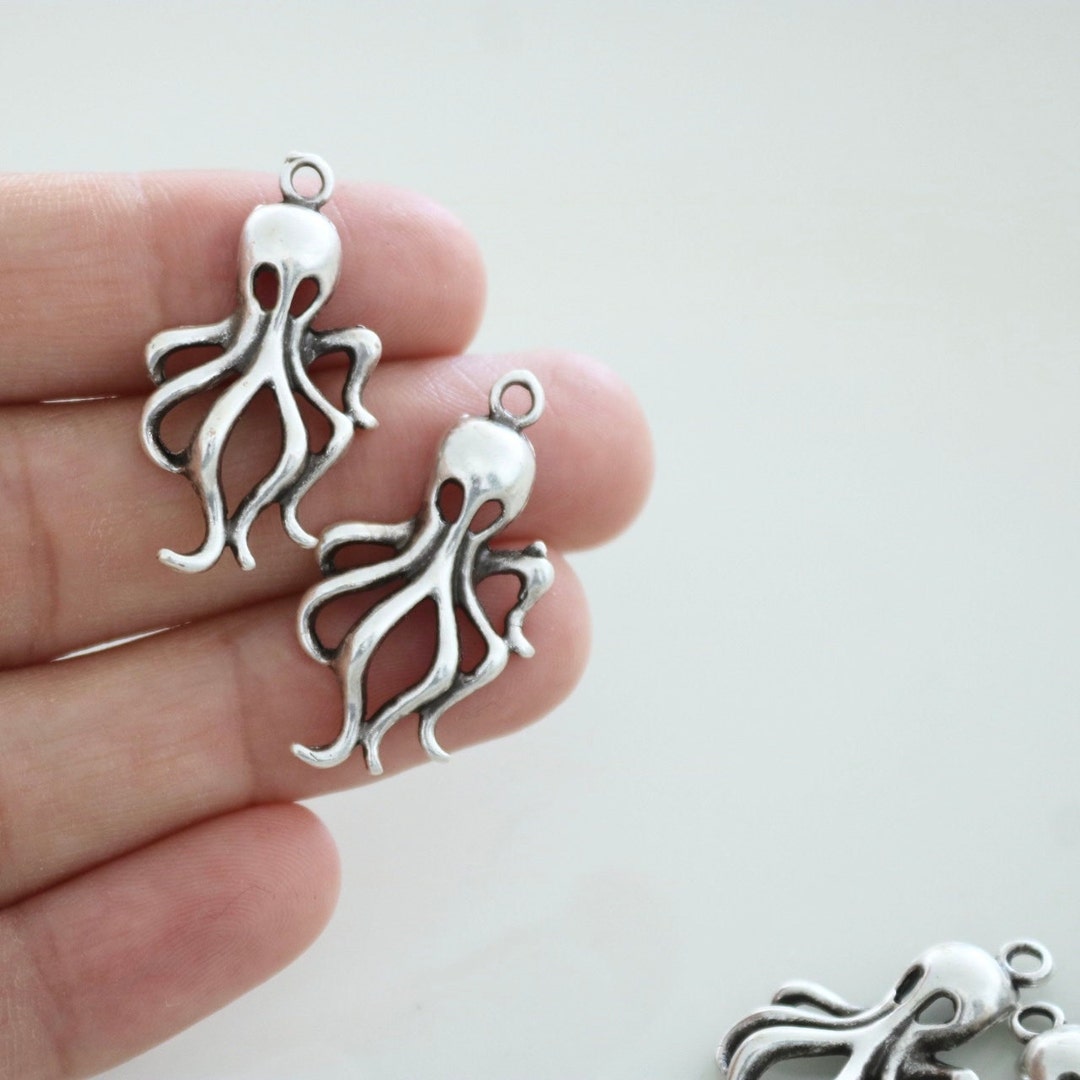 10 Antique Silver Octopus Charms: Ocean Fish Pendants (32mm) - Etsy