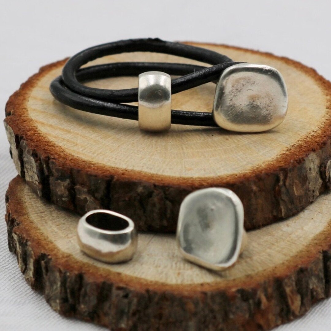 Silver Tone Button Spacer Beads: Pewter Bracelet Clasp (5 Set) - Etsy