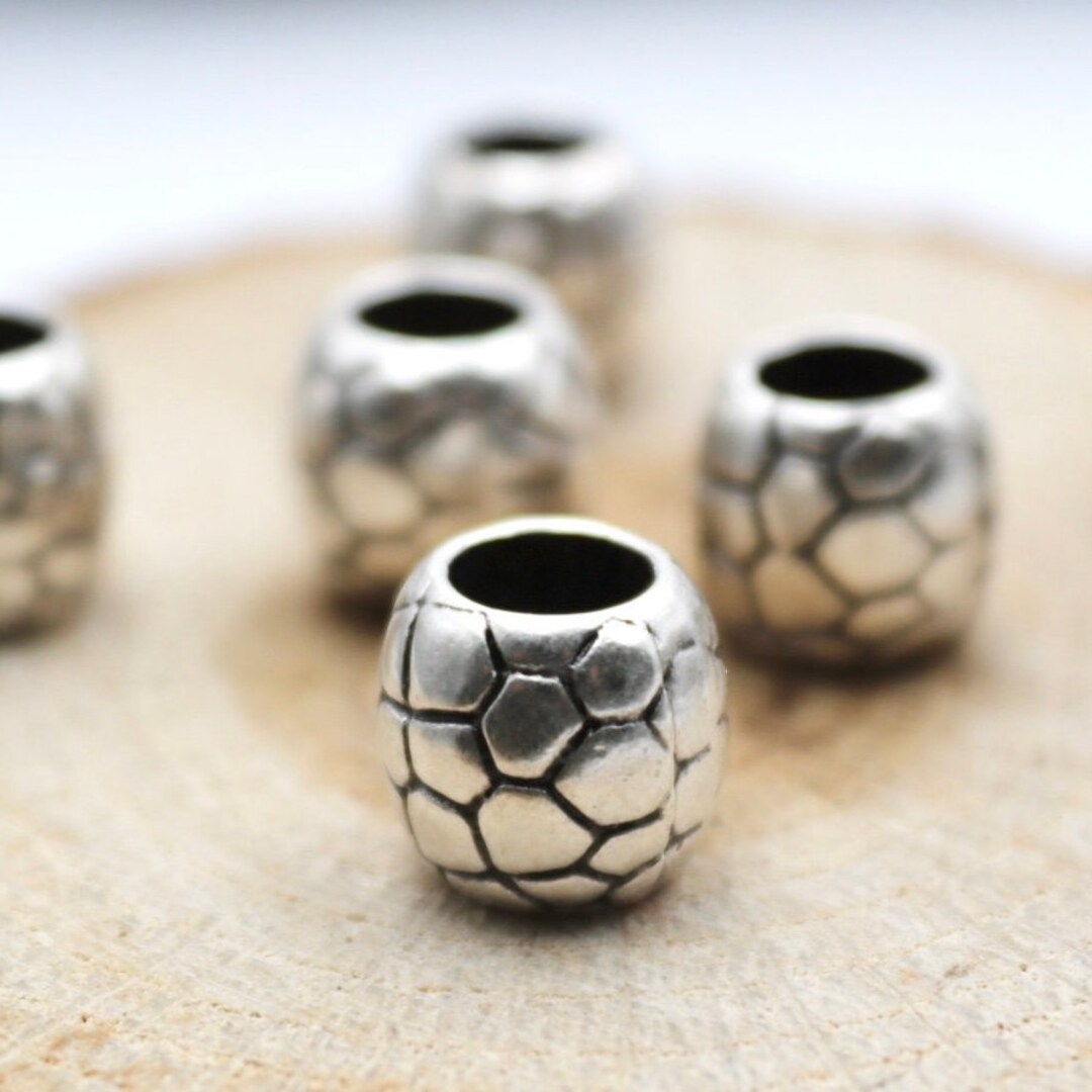 10 Snake Skin Beads, Large Hole Beads, Silver Animal Beads, Jewelry ...