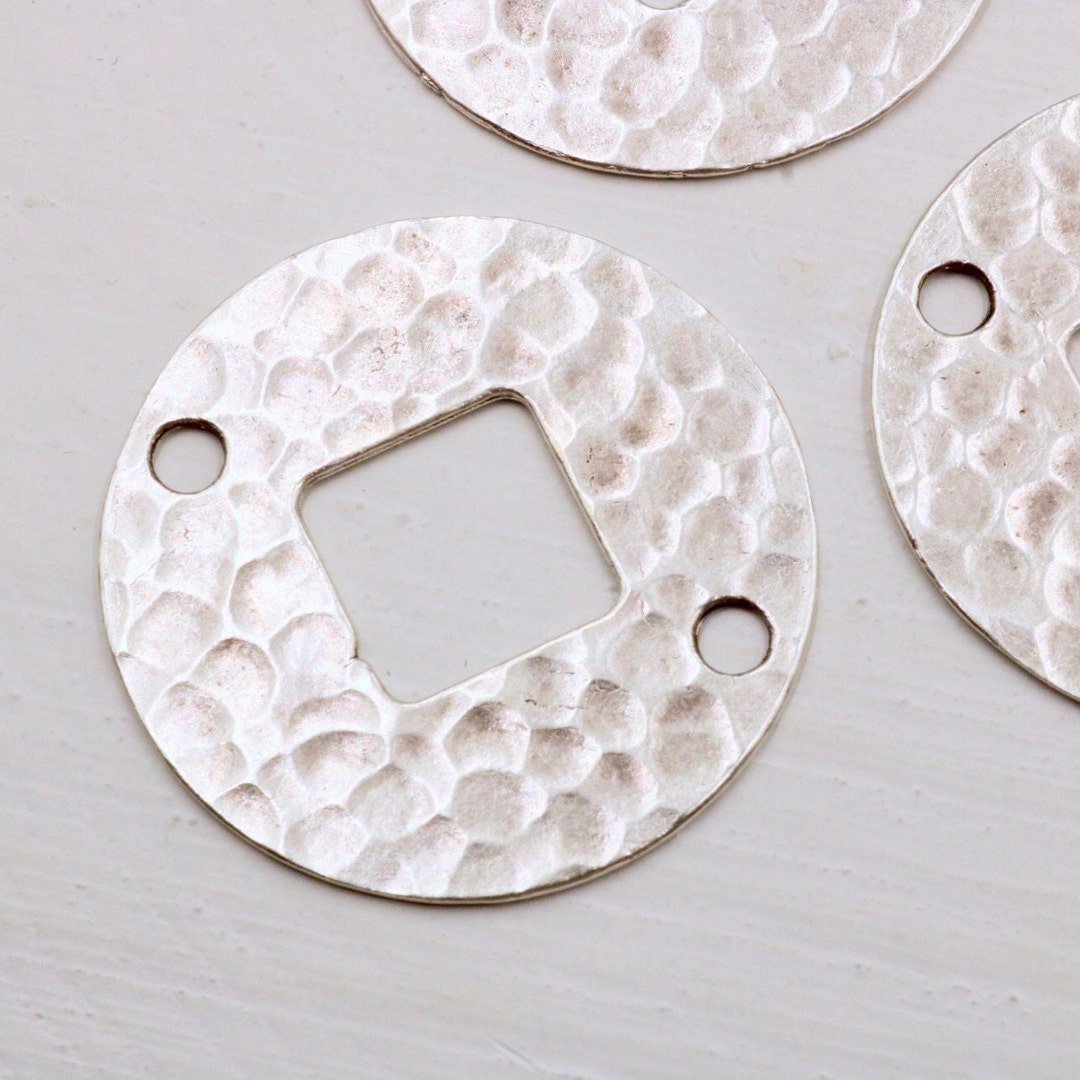 Round Hammered Disc Connector, Antique Silver Coin Rustic Charms, Geometric Hammered Charms, Big ...