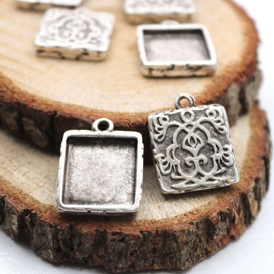 10 Antique Silver Square Pendant Bezels: 16x16mm Resin Blanks - Etsy