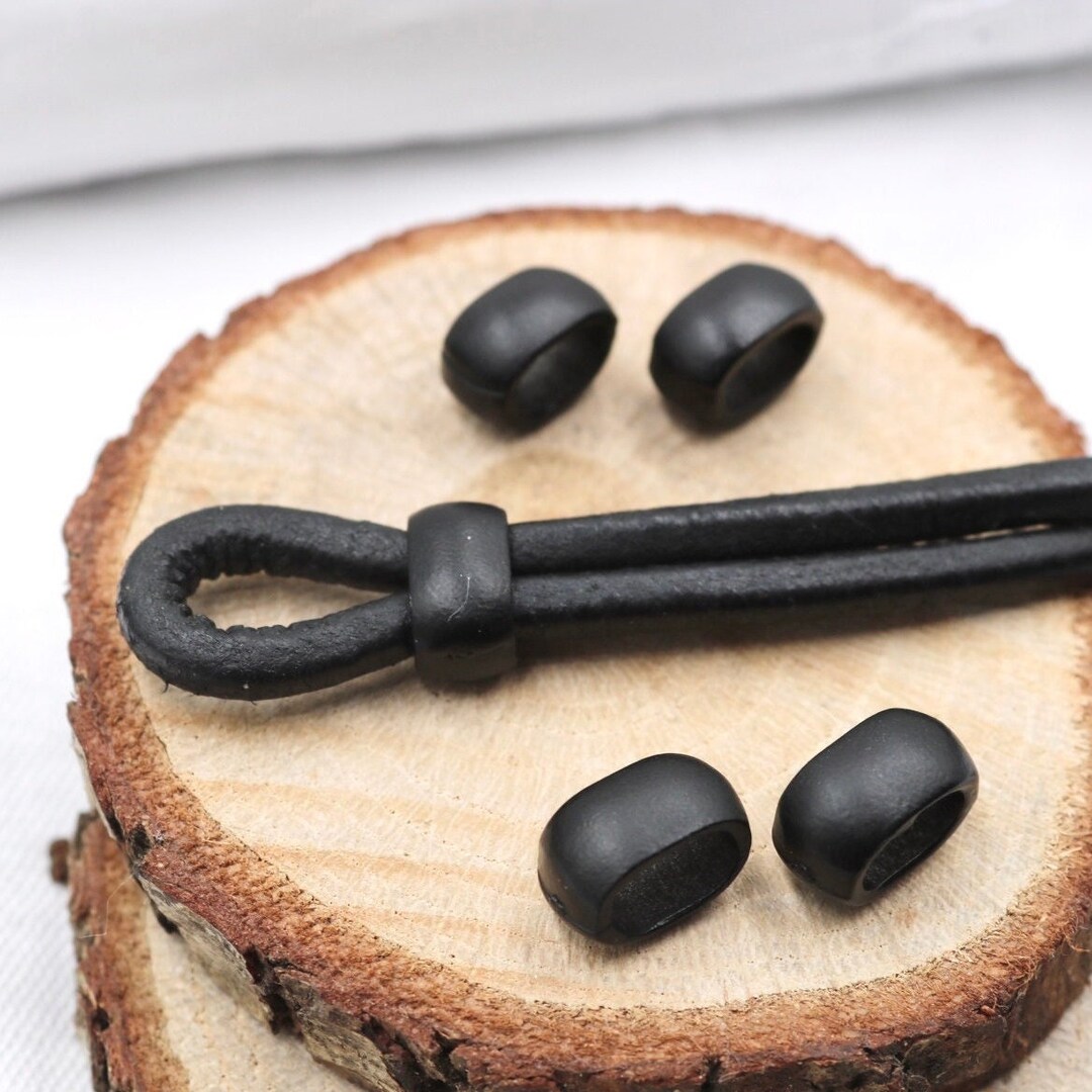 Matte Black Oval Slider Beads, Leather Cord Slider Beads, Jewelry ...