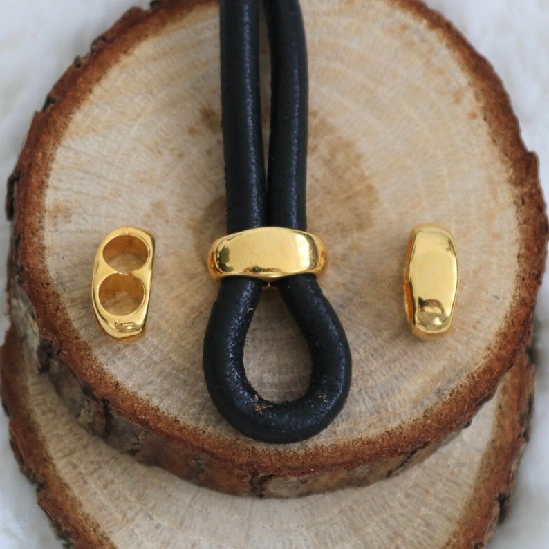 Gold 5mm Hole Double Strand Barrel Slider Leather Cord - Etsy