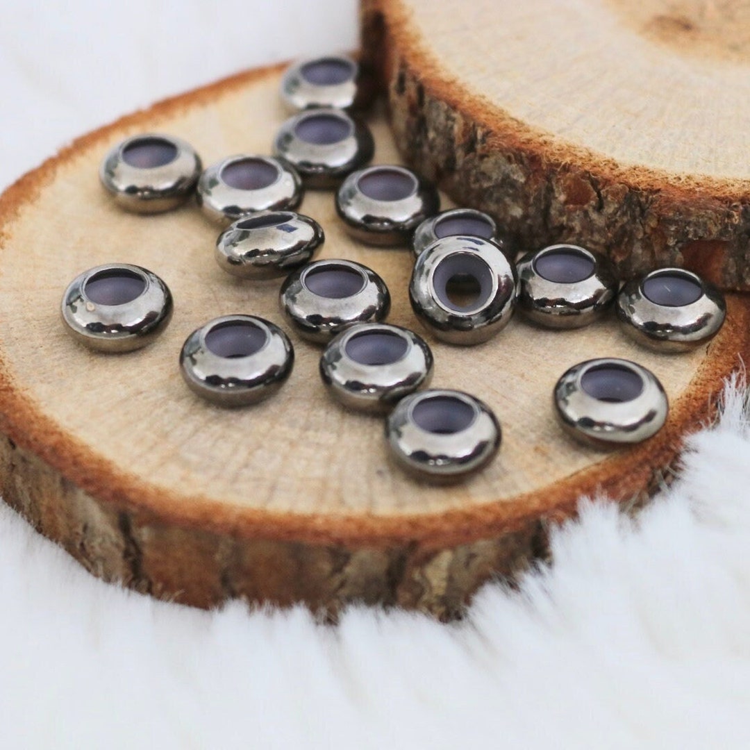Jet Hematite Brass Stopper Beads: 10mm Rondelle Elevator Beads (10 Pcs ...